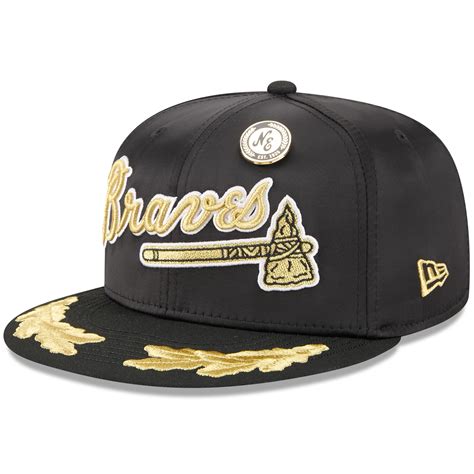 Mens New Era Black Atlanta Braves 2025 59fifty Day Gold Leaf 59fifty Fitted Hat