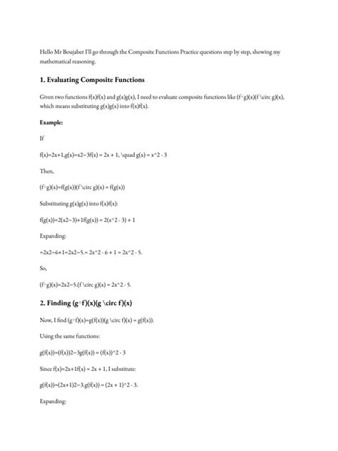 Composite Functions Practice 1 Pdf