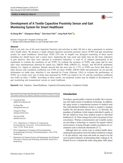 Pdf Development Of A Textile Capacitive Proximity Sensor And Gait