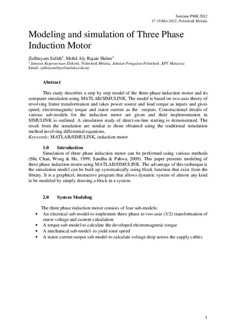 Pdf Modeling And Simulation Of Three Phase Induction Motor