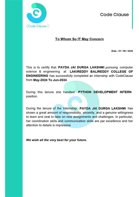 jai durga lakshmi payda on linkedin pythondevelopment intern codeclause