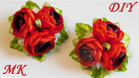 Цветы 🌺 из атласных лент Резиночки для волос Канзаши мастер класс 👐 Youtube