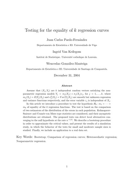 Pdf Testing For The Equality Of K Regression Curves