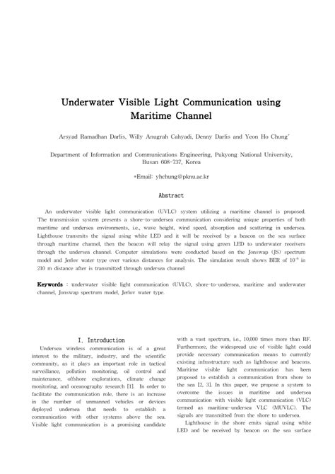 Pdf Underwater Visible Light Communication Using Maritime Channel