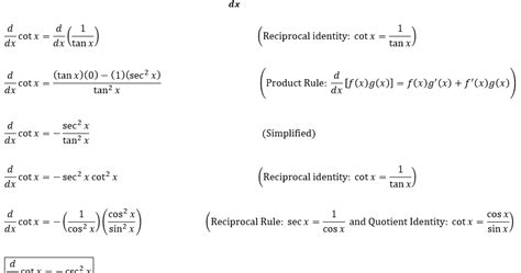 Brandis Buzzar Blog Proof Derivative Cot X Csc2 X