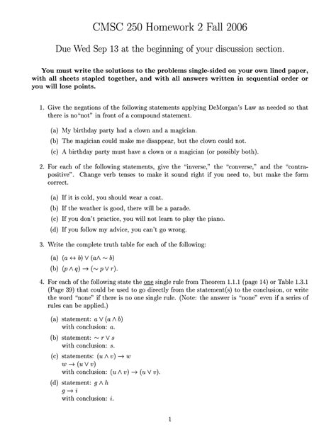 Homework 2 Questions Discrete Structures Cmsc 250 Docsity