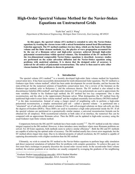 Pdf High Order Spectral Volume Method For The Navier Stokes Equations On Unstructured Grids