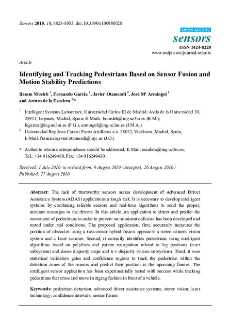 Pdf Identifying And Tracking Pedestrians Based On Sensor Fusion And