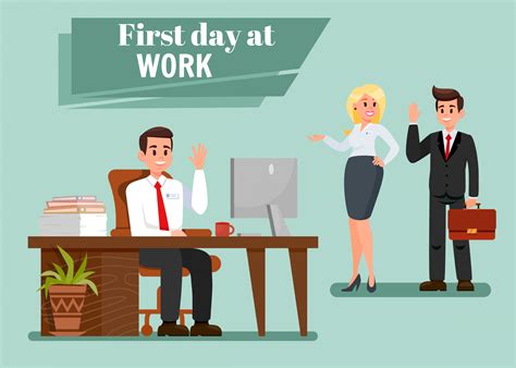 Premium Vector First Day At Work Vector Illustration With Text