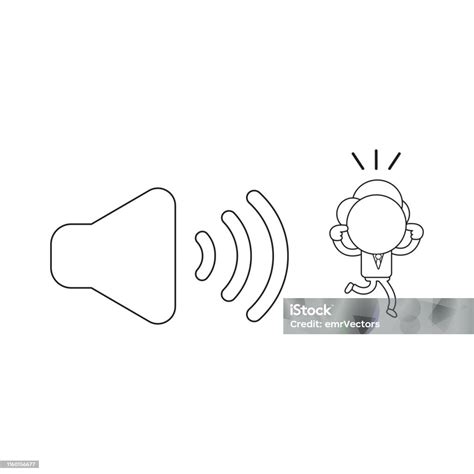 사업가 캐릭터의 벡터 일러스트는 귀를 닫고 소리 기호에서 도망 검은색 윤곽선 비명에 대한 스톡 벡터 아트 및 기타 이미지 비명 사람들 아이콘 Istock