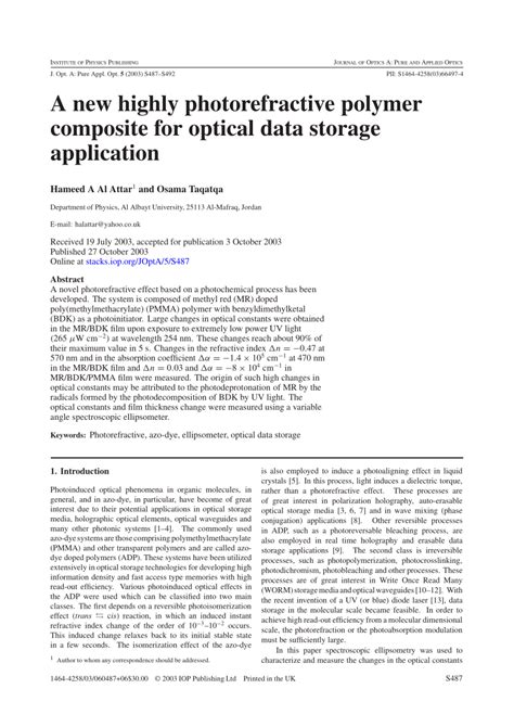 Pdf A New Highly Photorefractive Polymer Composite For Optical Data Storage Application
