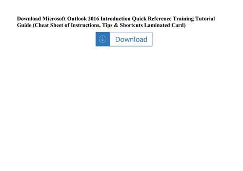 Microsoft Outlook 2016 Introduction Quick Reference Training Tutorial Guide Cheat Sheet Of