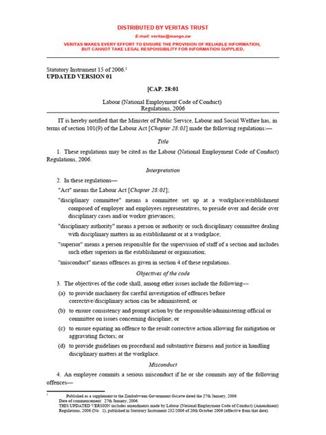 Si 2006 15 Labour National Employment Code Of Conduct Regs 2006