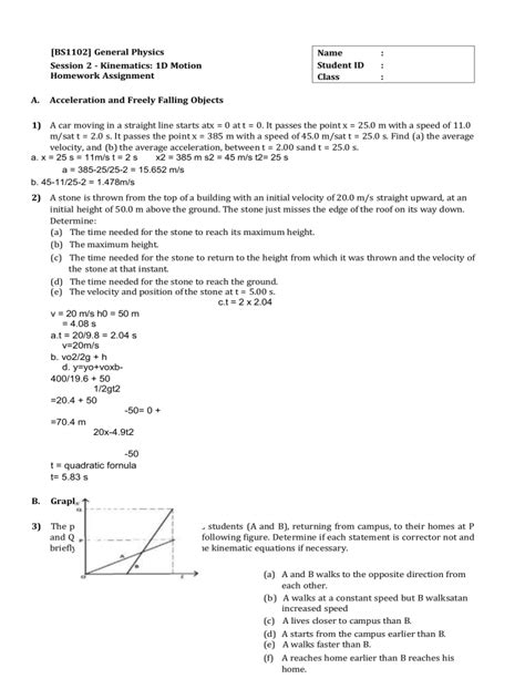 Kinematics 1d Motion Homework Physics Problems And Graphs