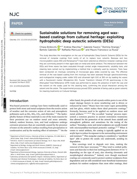 Pdf Sustainable Solutions For Removing Aged Wax Based Coatings From Cultural Heritage
