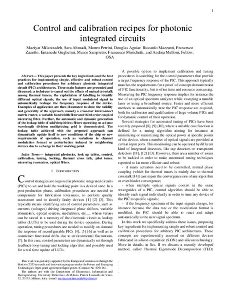 Pdf Control And Calibration Recipes For Photonic Integrated Circuits