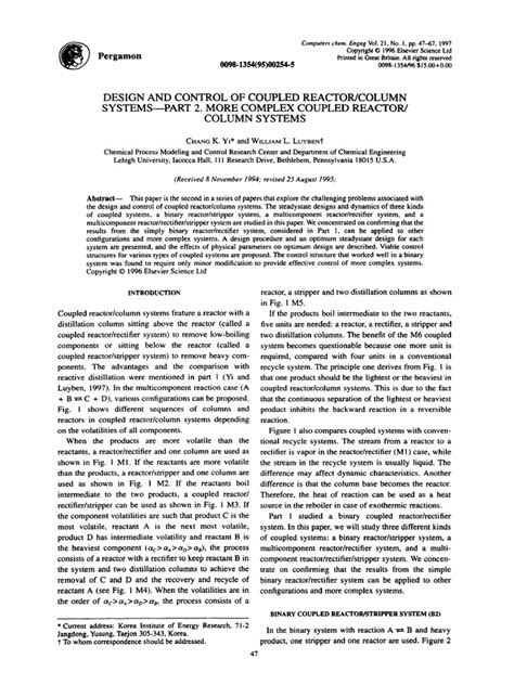 Design And Control Of Coupled Reactor Column Systems Part 2 More