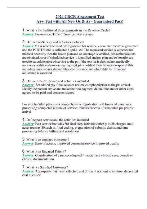 2024 CRCR Assessment Test A Test With All New Qs As Guaranteed Pass CRCR Certification