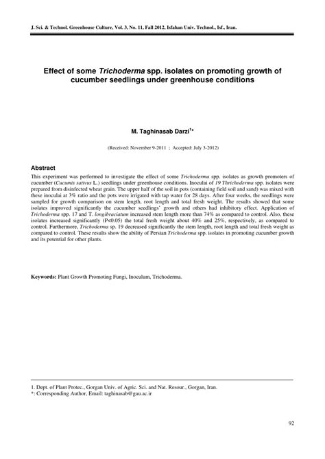Pdf Effect Of Some Trichoderma Spp Isolates On Promoting Growth Of