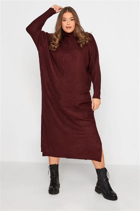 Plus Size Burgundy Red Knitted Jumper Dress Yours Clothing