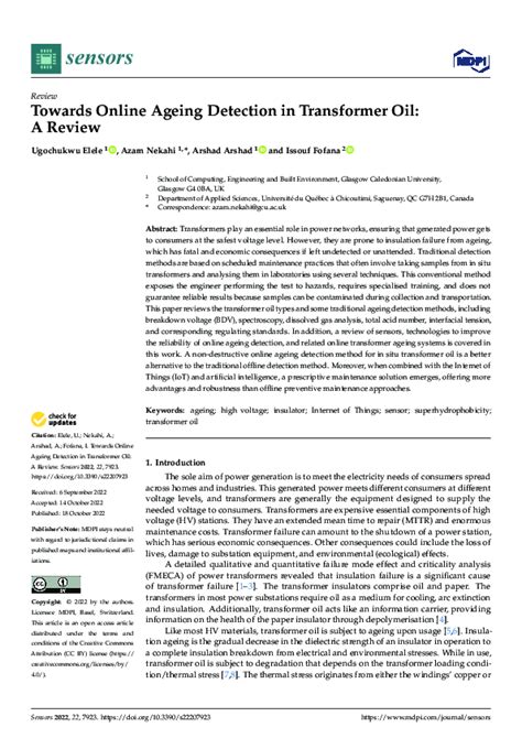 Pdf Towards Online Ageing Detection In Transformer Oil A Review