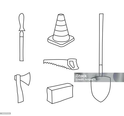 벡터 드로잉 하는 아이 들을 위한 공예 악기의 집합입니다 흑백 삽화의 손으로 그려진된 건설 도구 어린이 교육 게임 페이지 0명에 대한 스톡 벡터 아트 및 기타 이미지