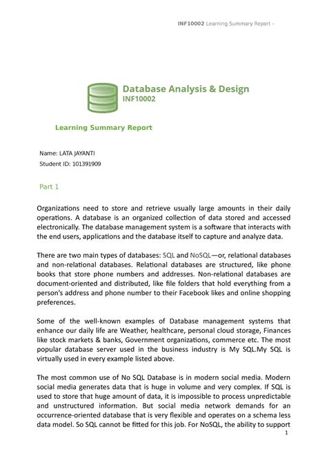 Learning Summary Report Learning Summary Report Summary Lata Id Need To Store And Retrieve