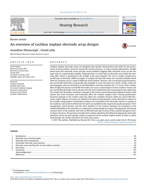 Pdf An Overview Of Cochlear Implant Electrode Array Designs