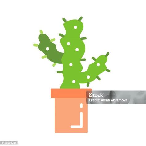 화분에 귀여운 녹색 가시 선인장의 벡터 일러스트레이션 Catctus 카와이 애니메이션 스타일로 그려진 만화 재미있는 디자인 요소