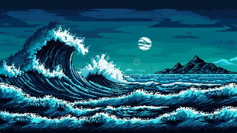 Pixel Art Night City View Stock Vector Illustration Of Water 290532534