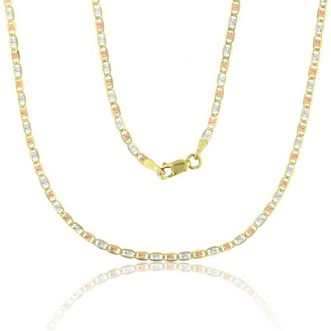Decadence Solid 14k Gold Tri Color 2mm Diamond Cut Love Star Necklace