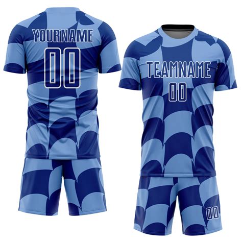 Custom Light Blue Soccer Uniform Jersey Royal White Plaid Sublimation