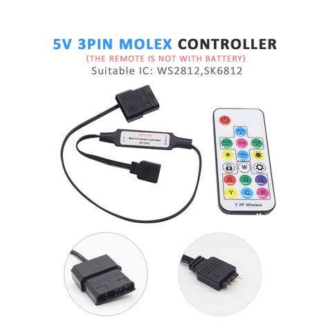 Dc 5v 3pin Sata Rgb Controller Molex 4pin Pc Computer Case Lighting Pixel Controller For Ws2812b
