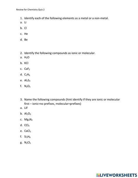 Simple Naming Ionic And Molecular Compounds Worksheet Live