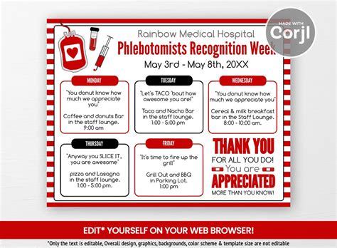 Editable Phlebotomists Recognition Flyer Healthcare Workers Itinerary