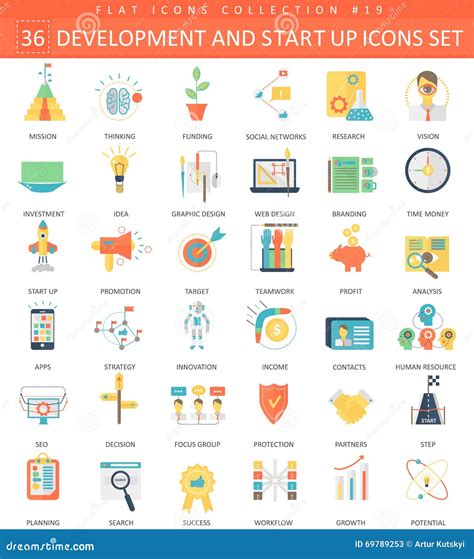 Vector Startup And Development Flat Icon Set Elegant Style Design