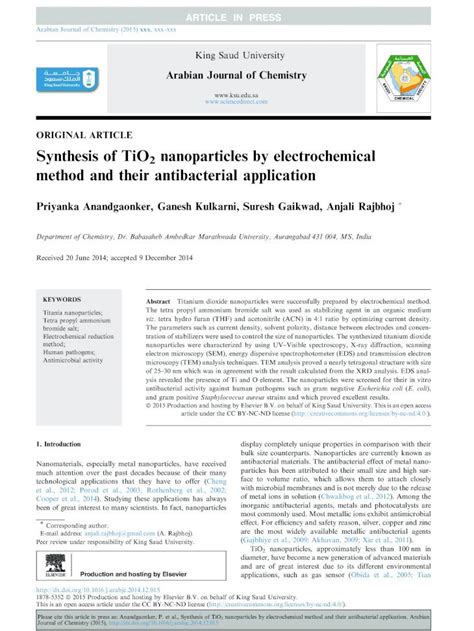 PDF Synthesis Of TiO Nanoparticles By Electrochemical Method Synthesis Of Titanium