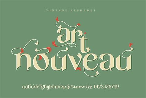 우아한 알파벳 문자 글꼴과 숫자 고전적인 최소한의 패션 디자인 편지 간단한 장식 빈티지 개념 현대 세리프 글꼴 타이포그래피 벡터 일러스트 레이 션 아르누보에 대한 스톡 벡터