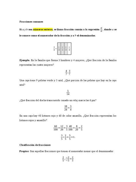 Fracciones Comunes Pdf