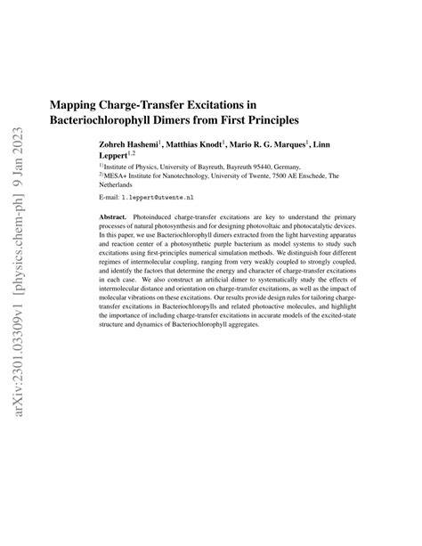 pdf mapping charge transfer excitations in bacteriochlorophyll dimers