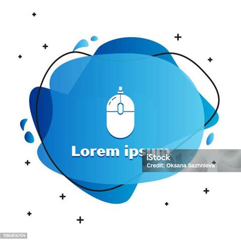 흰색 배경에 격리 된 흰색 컴퓨터 마우스 아이콘입니다 휠 기호가 있는 광학 액체 모양의 추상 배너입니다 벡터 일러스트레이션 0