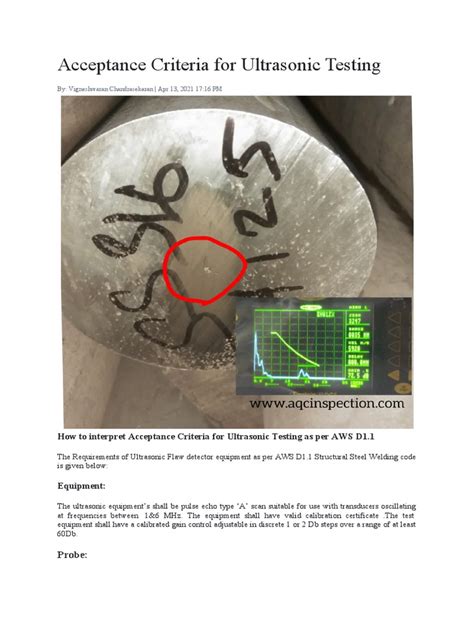 Aws D1 1 Acceptance Criteria For Ultrasonic Testing Pdf Ultrasound Decibel