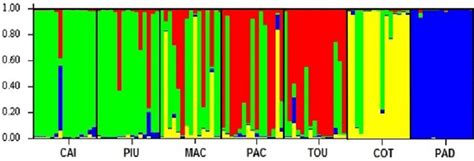 genetic structure according to the bayesian analysis and proportion of
