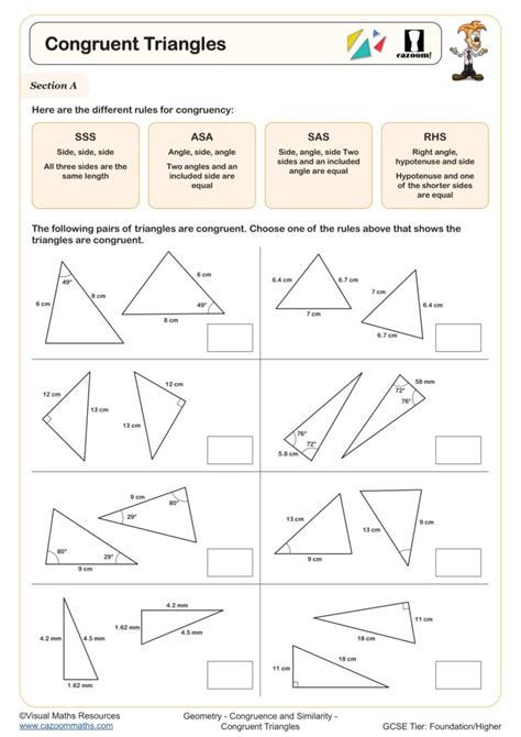 Congruent Triangles Worksheet Printable Pdf Year 9 And Year 10 Geometry Worksheet