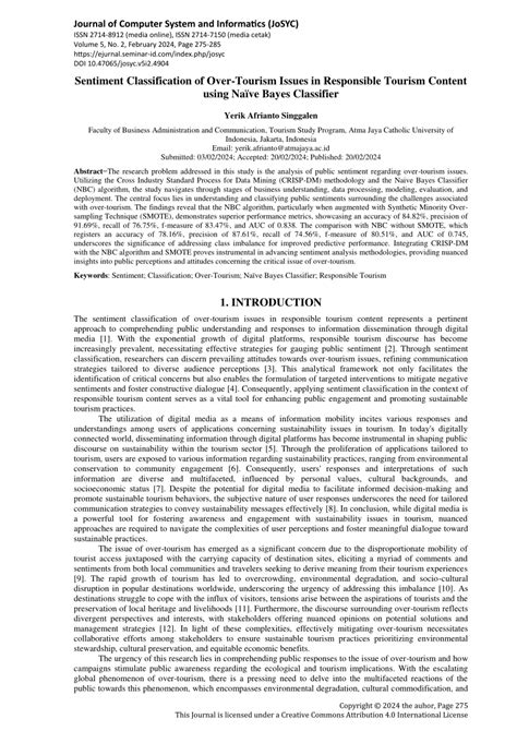 Pdf Sentiment Classification Of Over Tourism Issues In Responsible Tourism Content Using Naïve