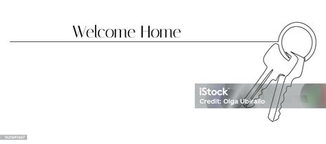 집 열쇠의 연속 선 그리기 하나 간단한 선형 스타일의 부동산 및 암호 및 보안 개념 편집 가능한 스트로크 낙서 벡터 일러스트 레이 션 집열쇠에 대한 스톡 벡터 아트 및 기타