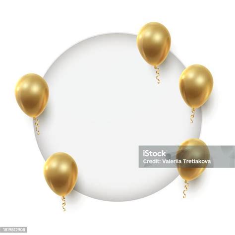 포스터 Witn 사실적인 황금 풍선 리본 뱀 색종이 조각 및 흰 종이 컷 서클 카드 파티 디자인 전단지 포스터 장식 배너 웹 광고에 대 한 벡터 일러스트 레이 션 3차원