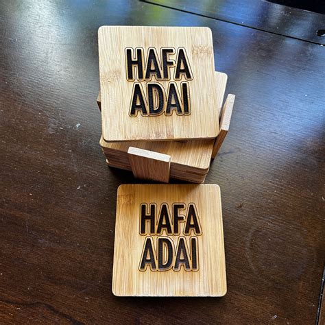 7 Pc Bamboo Hafa Adai Coaster Set Guam Cnmi