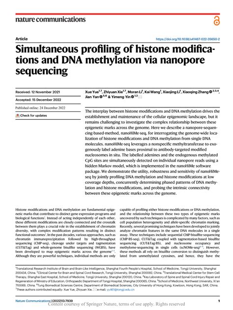 Pdf Simultaneous Profiling Of Histone Modifications And Dna Methylation Via Nanopore Sequencing