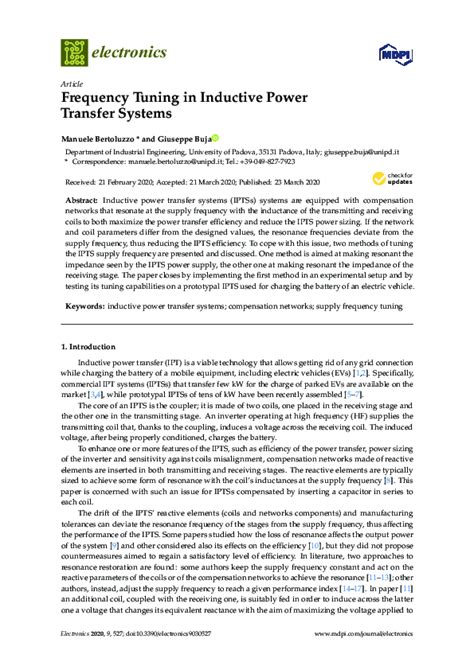 Pdf Frequency Tuning In Inductive Power Transfer Systems